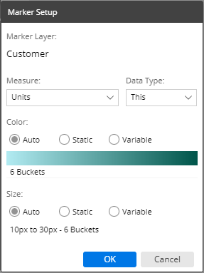 Geo point map colored and sized by measure