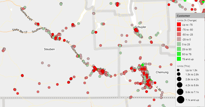 Geo point map colored and sized by measure